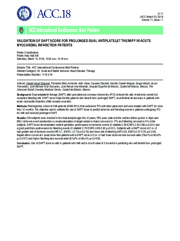 Validation of Dapt Score for Prolonged Dual Antiplatelet Therapy in ...