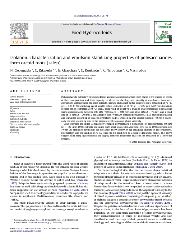 (PDF) Isolation, characterization and emulsion stabilizing properties of polysaccharides form ...