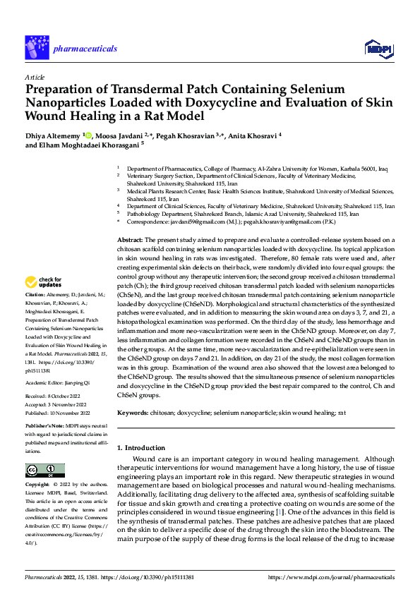 Pdf Preparation Of Transdermal Patch Containing Selenium Nanoparticles Loaded With Doxycycline