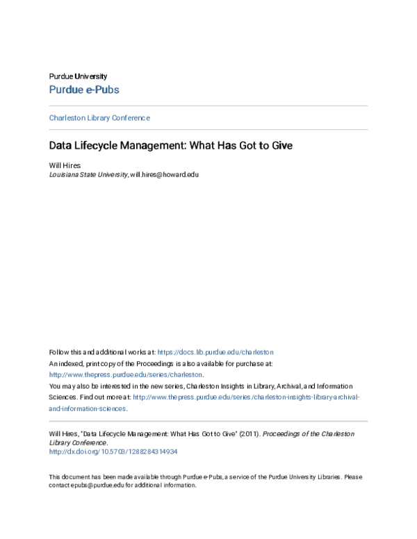 (PDF) Data Lifecycle Management