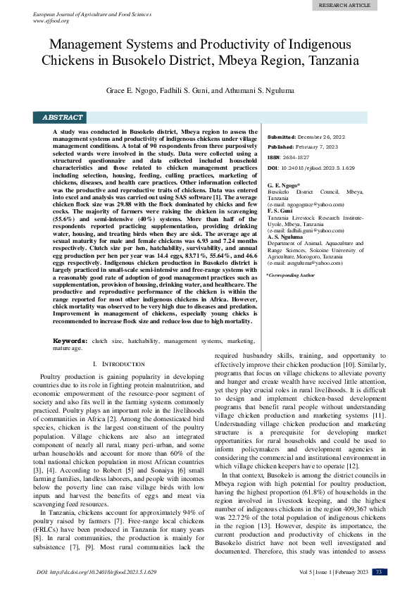 (PDF) Management Systems and Productivity of Indigenous Chickens in ...