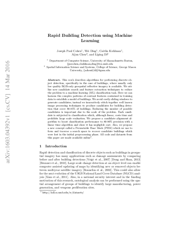 Pdf Rapid Building Detection Using Machine Learning