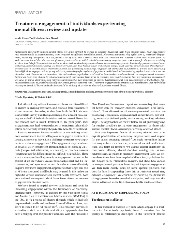 (PDF) Treatment engagement of individuals experiencing mental illness ...