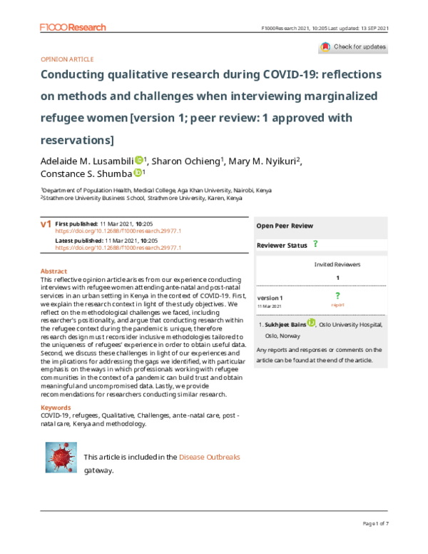 (PDF) Conducting qualitative research during COVID-19: reflections on ...