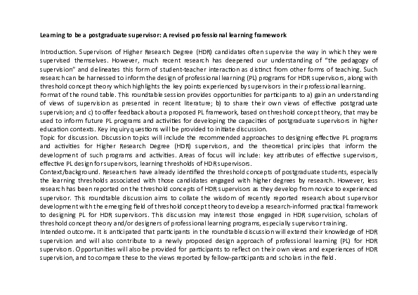 (DOC) Learning to be a Postgraduate Supervisor: A Revised Professional Learning Framework