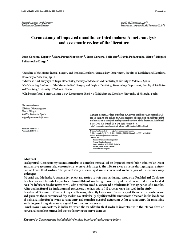 (PDF) Coronectomy of impacted mandibular third molars: A meta-analysis ...