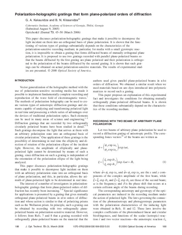 (PDF) Polarization-holographic gratings that form plane-polarized ...