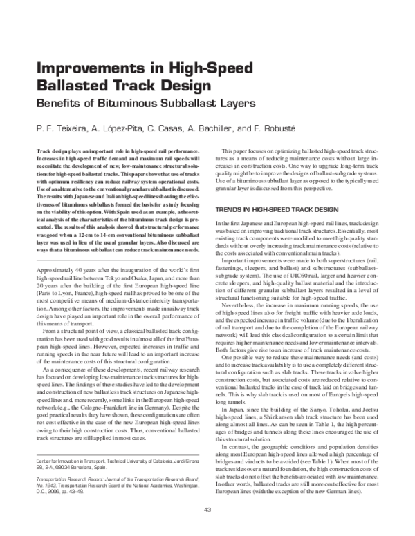(PDF) Improvements in High-Speed Ballasted Track Design: Benefits of ...
