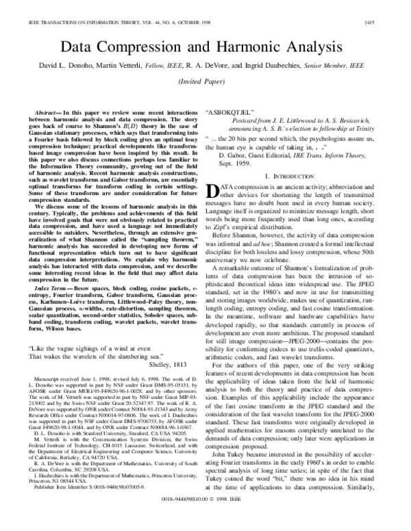 (PDF) Data compression and harmonic analysis | D. Donoho - Academia.edu