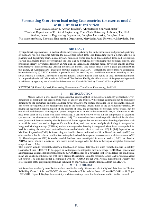 Forecasting Short-term load using Econometrics time series model with T ...
