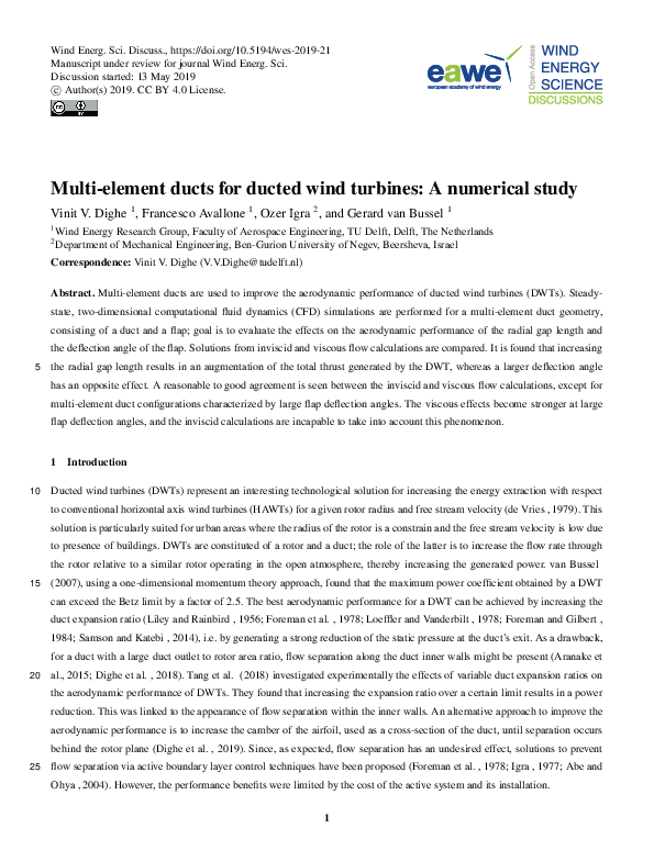 (PDF) Multi-element ducts for ducted wind turbines: A numerical study ...