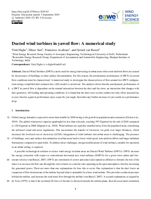 (PDF) Ducted wind turbines in yawed flow: A numerical study