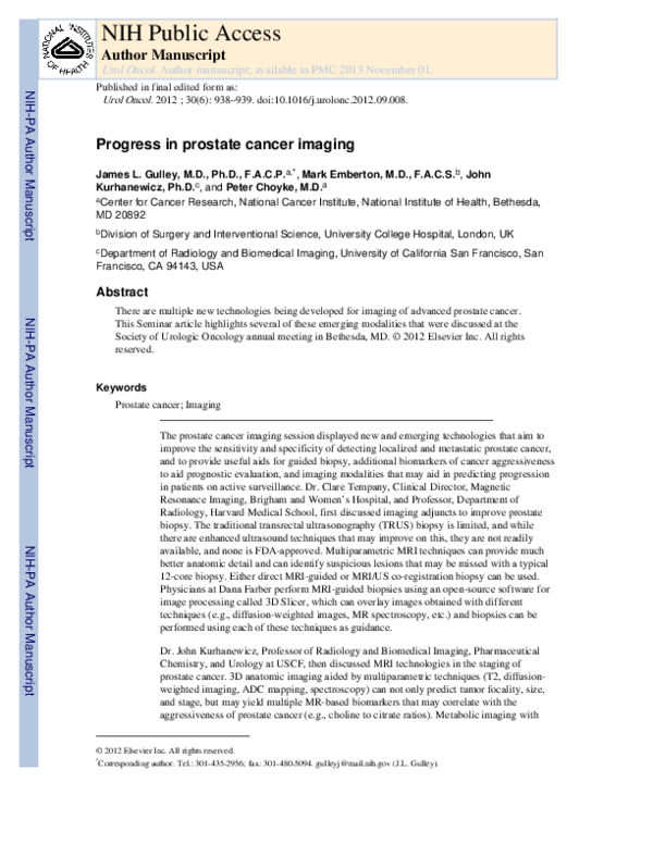(PDF) Progress in prostate cancer imaging