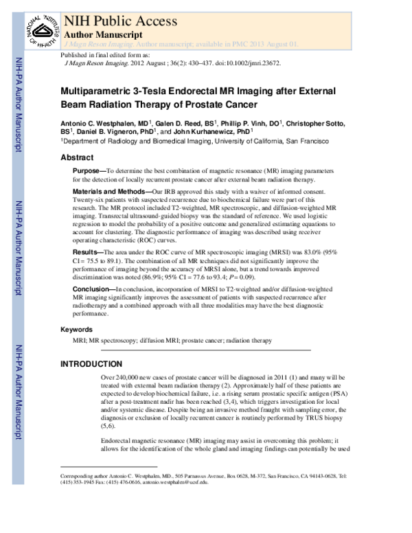 (PDF) Multiparametric 3T endorectal mri after external beam radiation ...