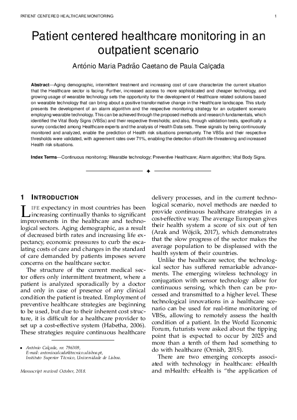 (PDF) Patient-centred Healthcare Monitoring in an Outpatient Scenario