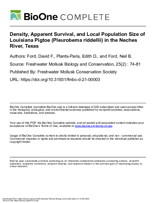 (PDF) Density, Apparent Survival, and Local Population Size of ...