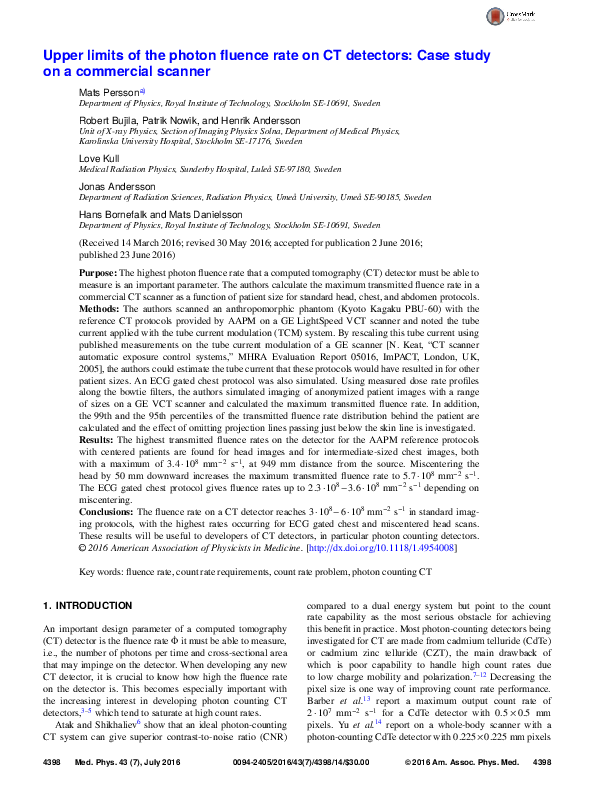 (PDF) Upper limits of the photon fluence rate on CT detectors: Case study on a commercial scanner