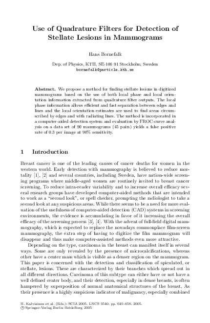 (PDF) Use of Quadrature Filters for Detection of Stellate Lesions in ...