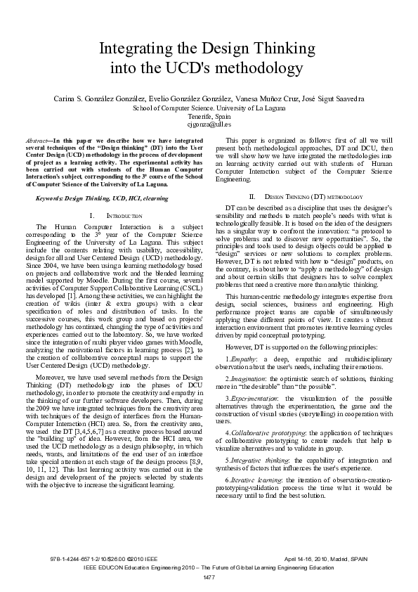 (PDF) Integrating the Design Thinking into the UCD's methodology