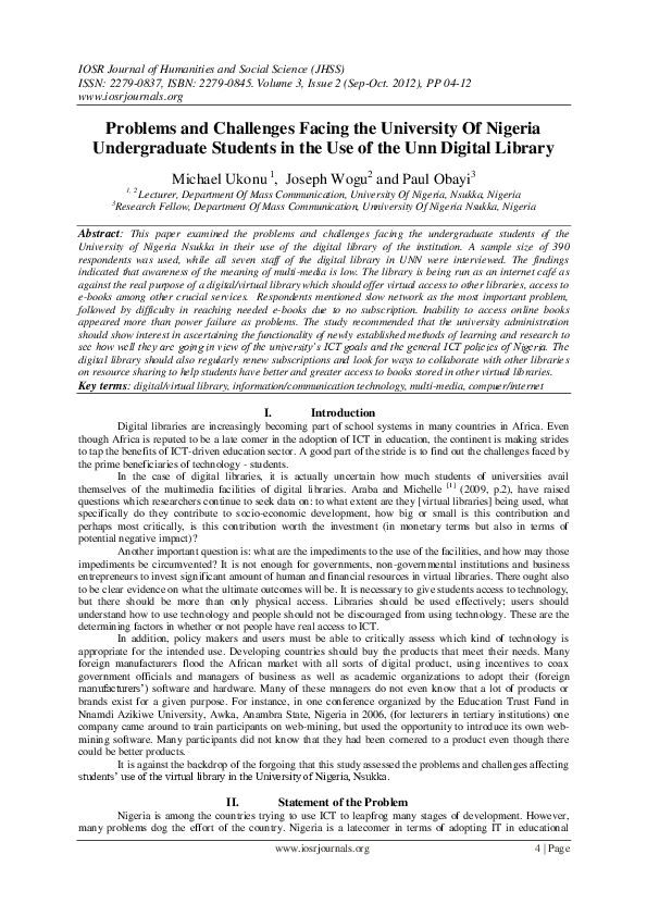 (PDF) Problems and Challenges Facing the University Of Nigeria ...