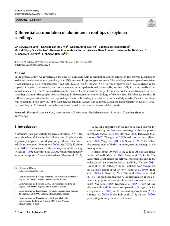 (PDF) Differential accumulation of aluminum in root tips of soybean seedlings