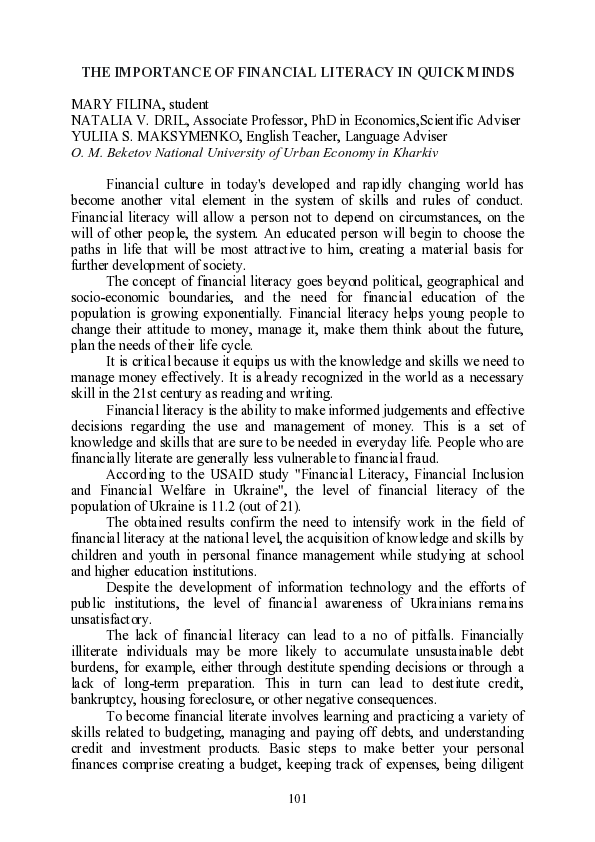 (PDF) The Importance of Financial Literacy in Quick Minds