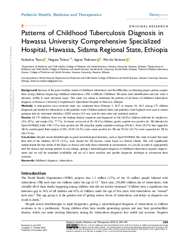 (PDF) Patterns of Childhood Tuberculosis Diagnosis in Hawassa ...