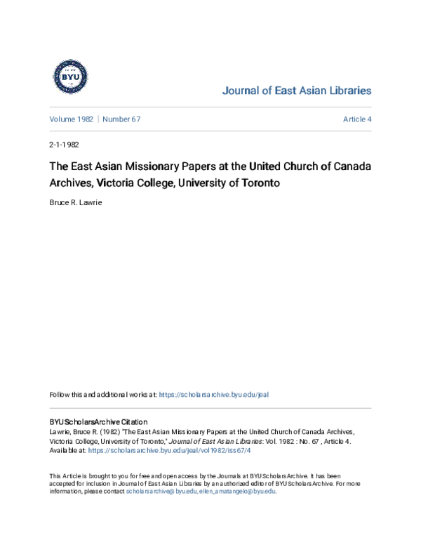 (PDF) The East Asian Missionary Papers at the United Church of Canada ...