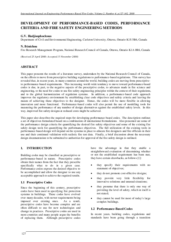 (PDF) Development of performance-based codes, performance criteria and ...
