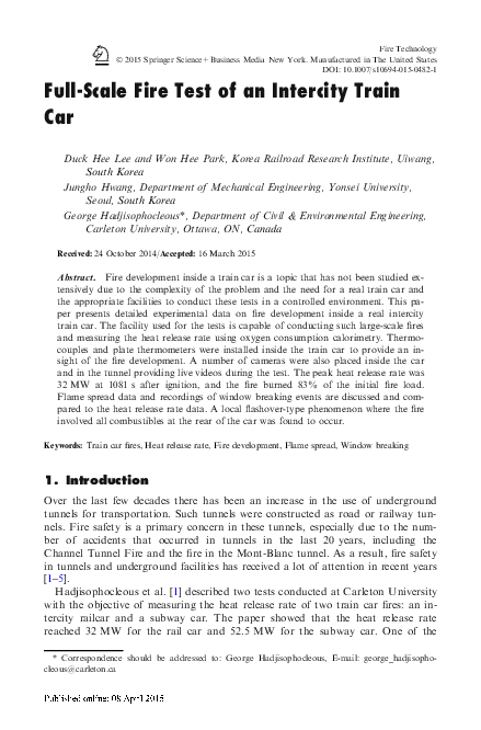 (PDF) Full-Scale Fire Test of an Intercity Train Car
