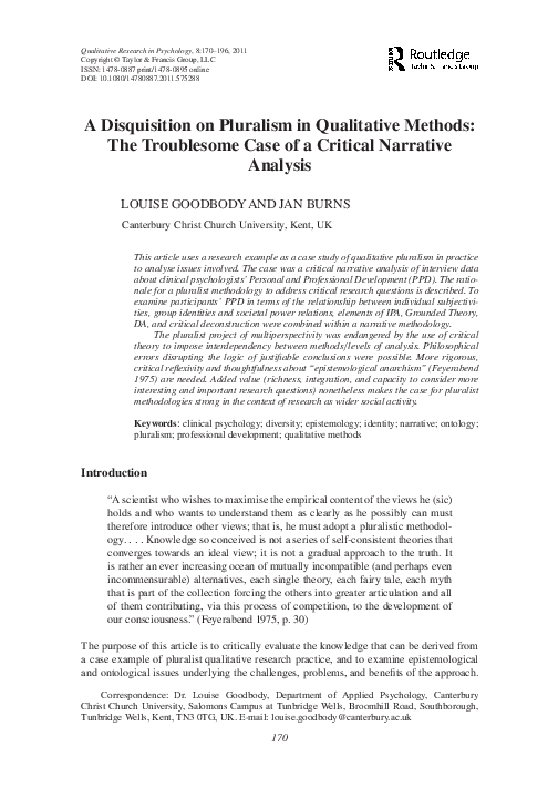 (PDF) A Disquisition on Pluralism in Qualitative Methods: The ...