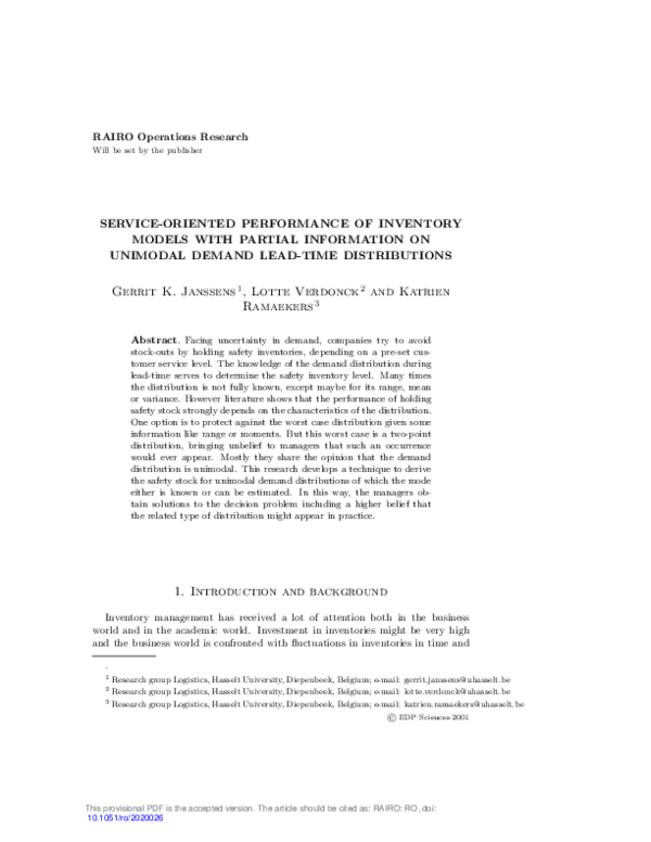 (PDF) Service-oriented performance of inventory models with partial ...