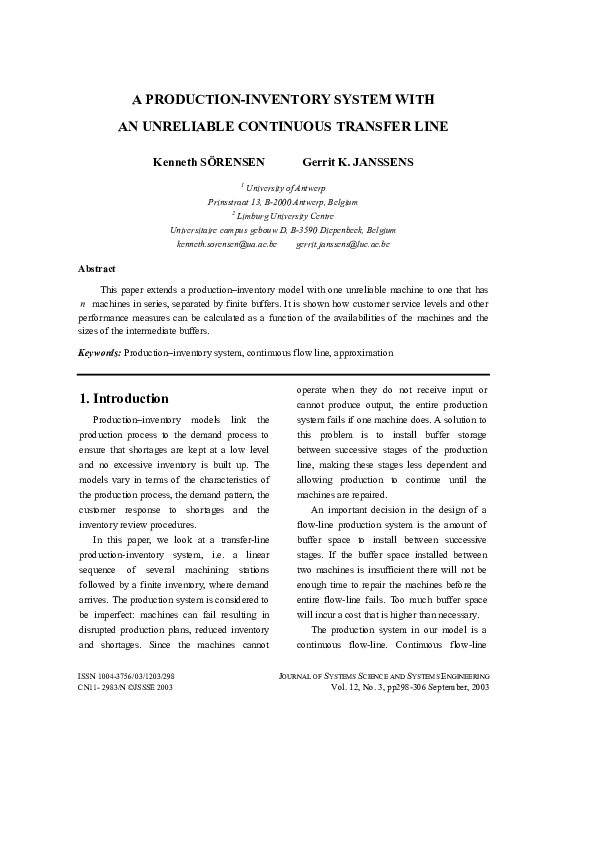 (PDF) A production-inventory system with an unreliable continuous transfer line