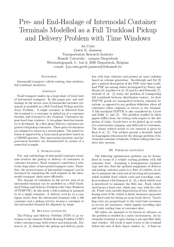 (PDF) Pre- And End-Haulage Of Intermodal Container Terminals Modelled ...