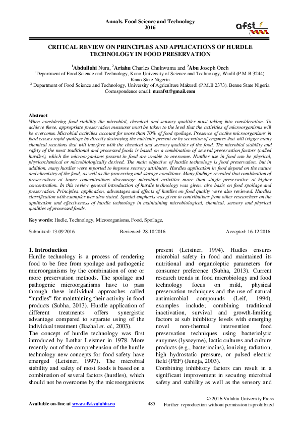 (PDF) On Principles and Applications of Hurdle Technology in Food ...