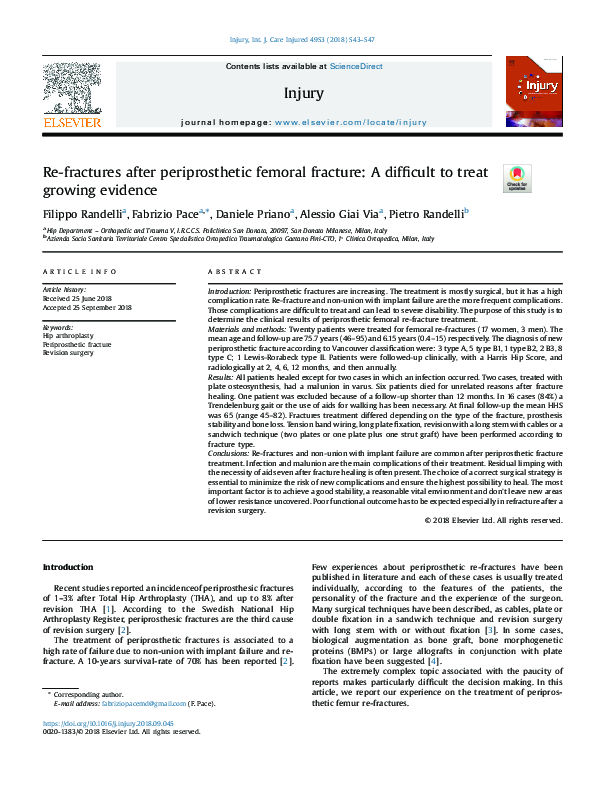 (PDF) Re-fractures after periprosthetic femoral fracture: A difficult ...