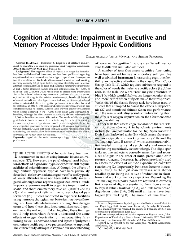 (PDF) Cognition at Altitude: Impairment in Executive and Memory ...