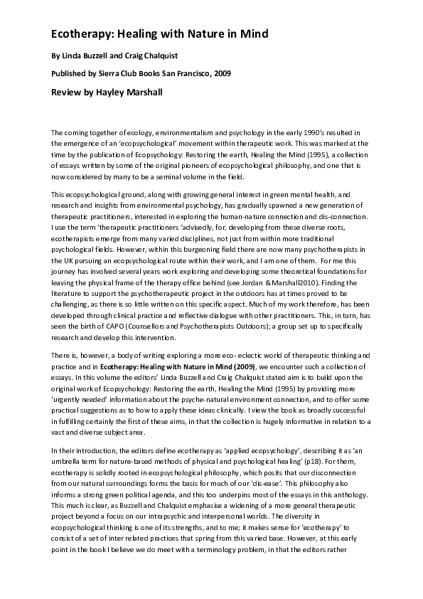 (PDF) Ecotherapy: Healing with nature in mind