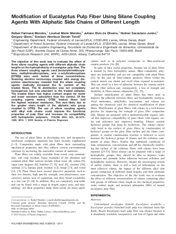(PDF) Modification of eucalyptus pulp fiber using silane coupling ...
