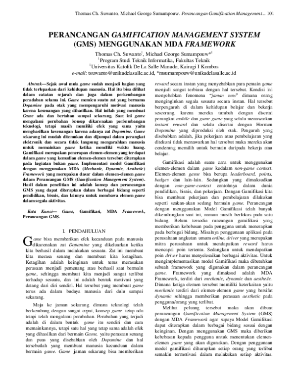 (PDF) Perancangan Gamification Management System (GMS) Menggunakan Mda Framework