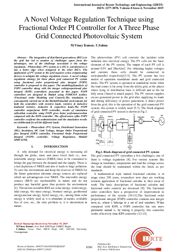 Pdf A Novel Voltage Regulation Technique Using Fractional Order Pi Controller For A Three