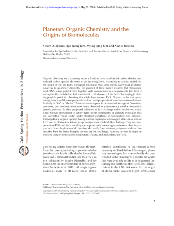 (PDF) Planetary organic chemistry and the origins of biomolecules