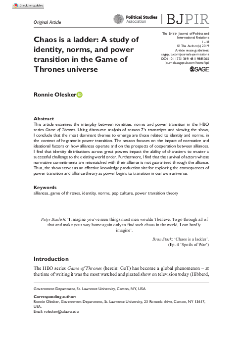 (PDF) Chaos is a ladder: A study of identity, norms, and power ...