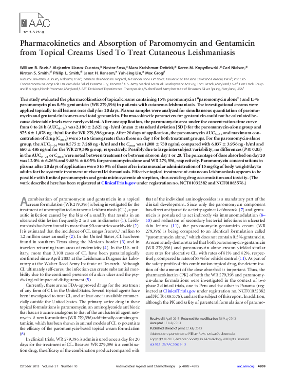 (PDF) Pharmacokinetics and Absorption of Paromomycin and Gentamicin ...