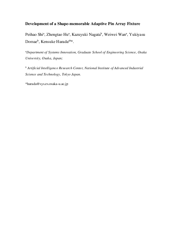 (PDF) Development of a shape-memorable adaptive pin array fixture
