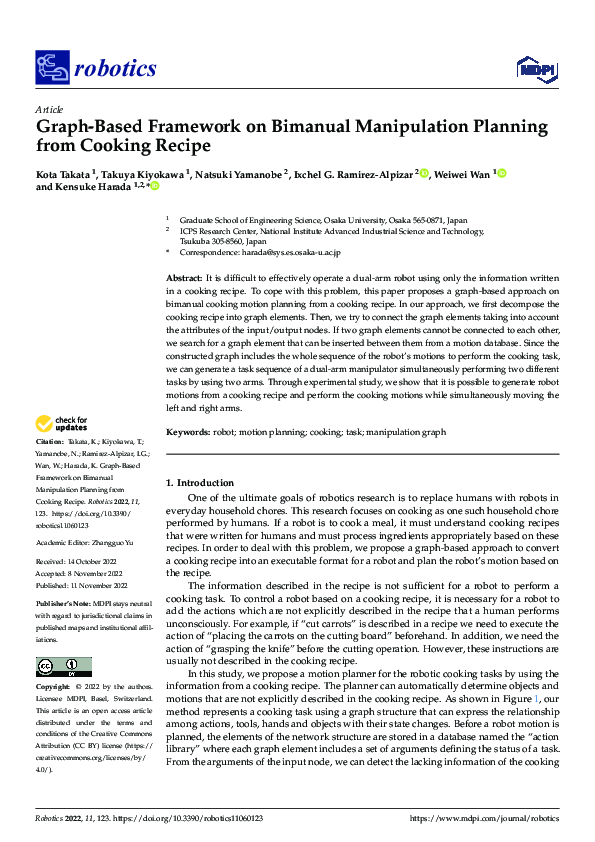 Pdf Graph Based Framework On Bimanual Manipulation Planning From Cooking Recipe Kensuke