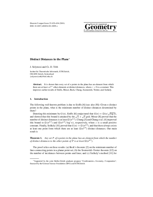 (PDF) Distinct Distances in the Plane