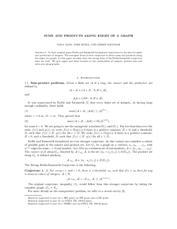 (PDF) Sums and Products Along Edges of a Graph