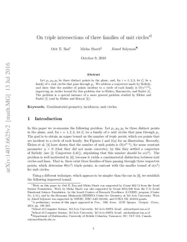 (PDF) On triple intersections of three families of unit circles ...