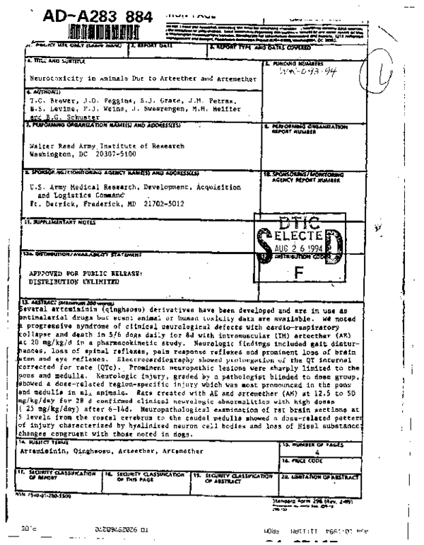 (PDF) Neurotoxicity in animals due to arteether and artemether